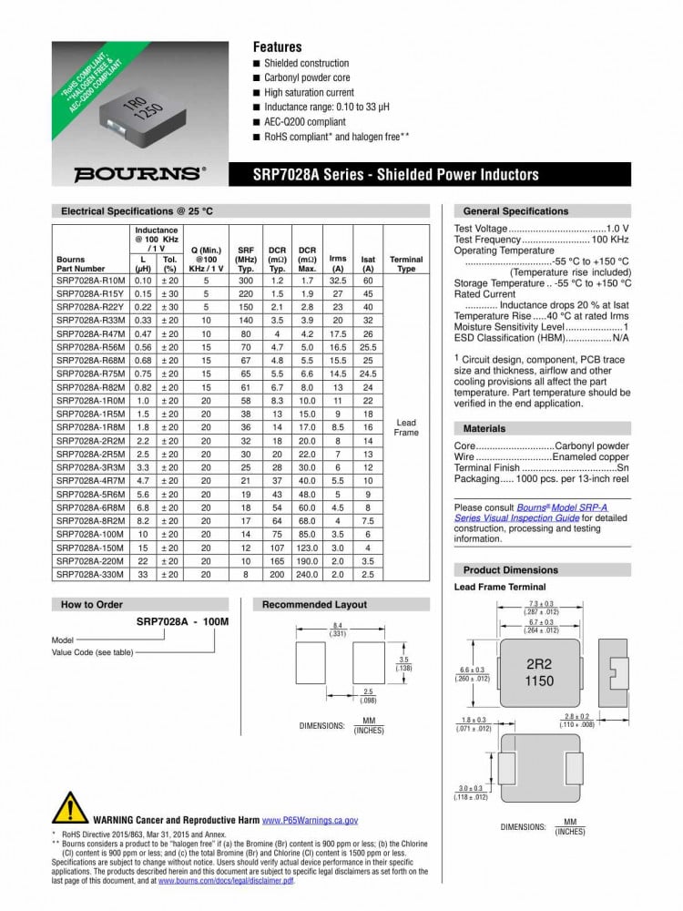 Bourns SRP7028A datasheet page 1