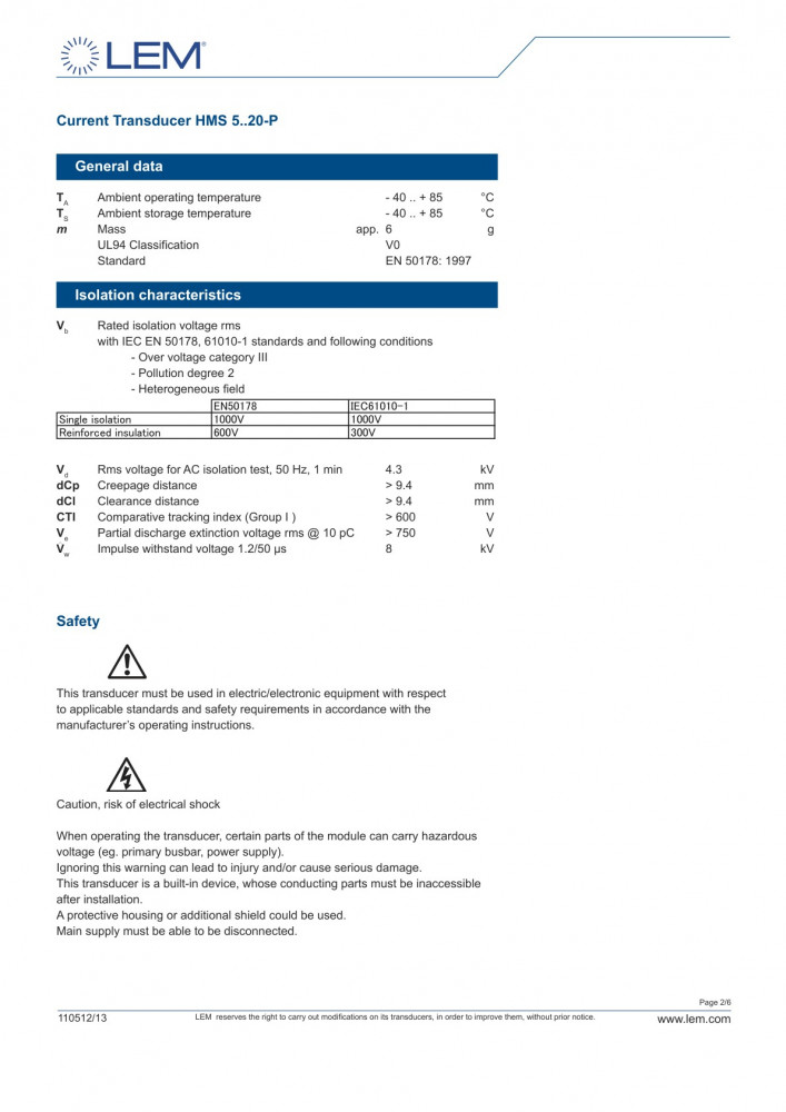 LEM HMS 05-P datasheet page 2