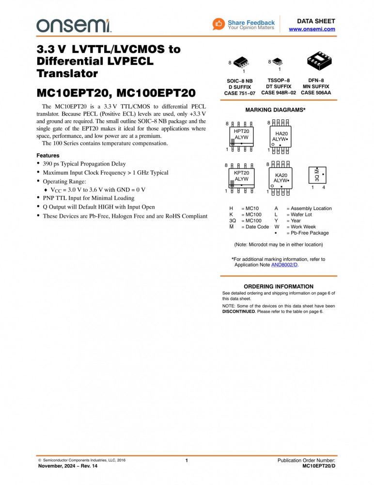 MC100EPT20 technical document, page 1