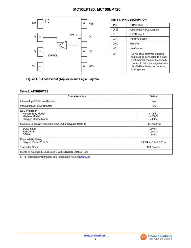 MC100EPT20 technical document, page 2