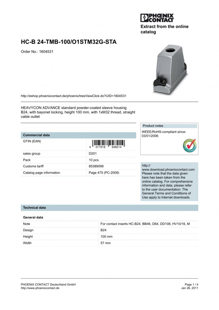 Phoenix Contact 1604531 product record page 1