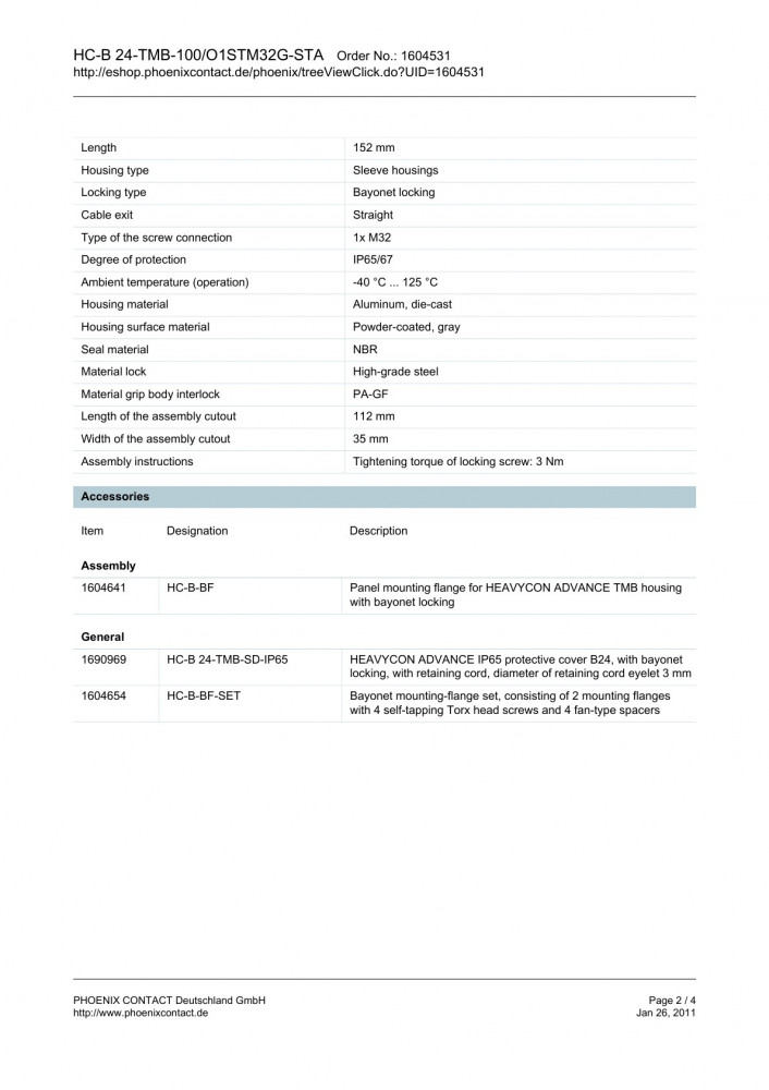 Phoenix Contact 1604531 commercial data page