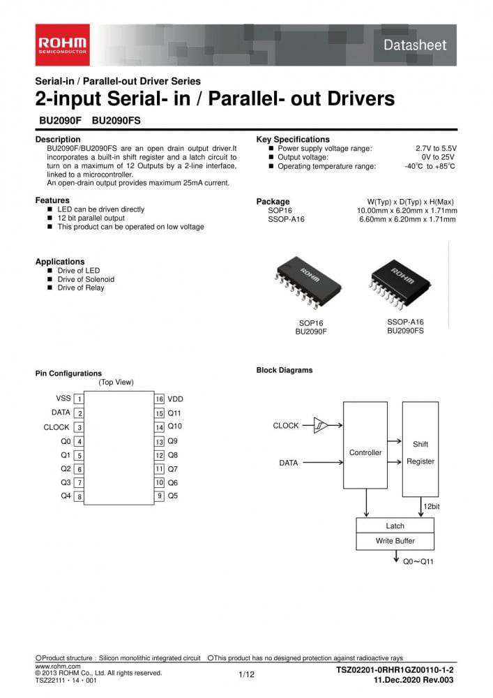 BU2090FS-E2 datasheet page 1