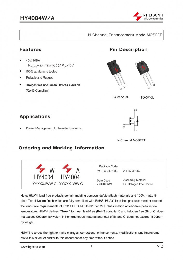 HY4004A datasheet page 1
