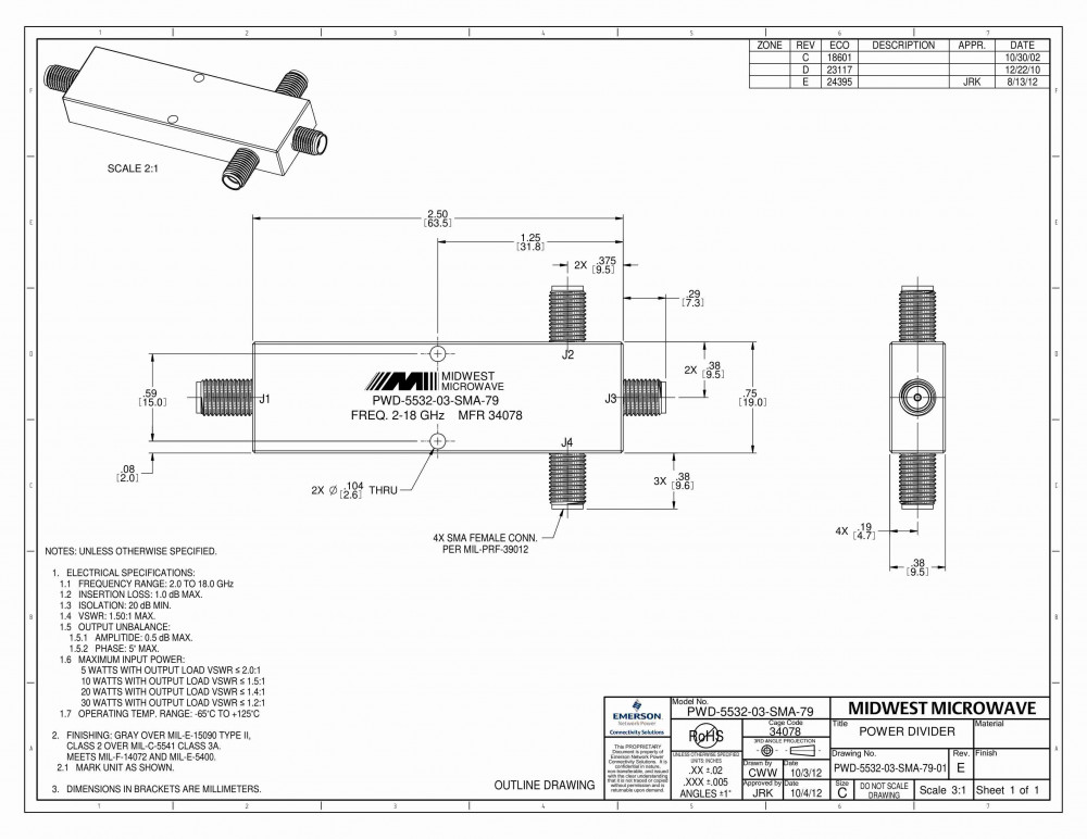CINCH PWD-5532-03-SMA-79 technical document preview