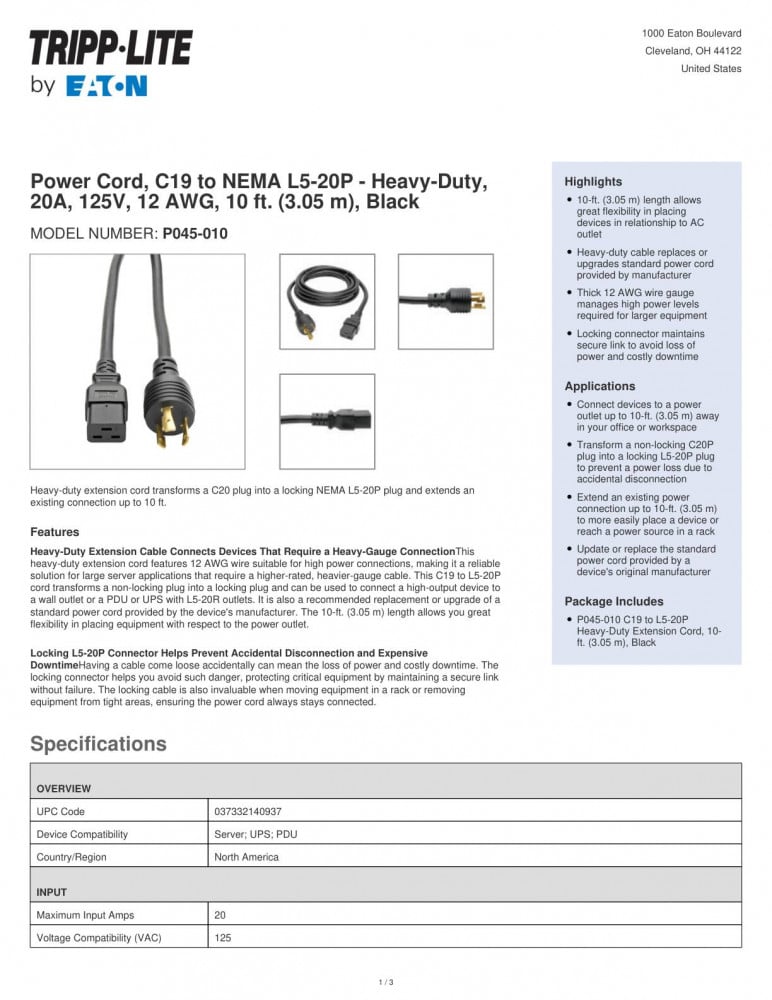 P045-010 technical document page 1