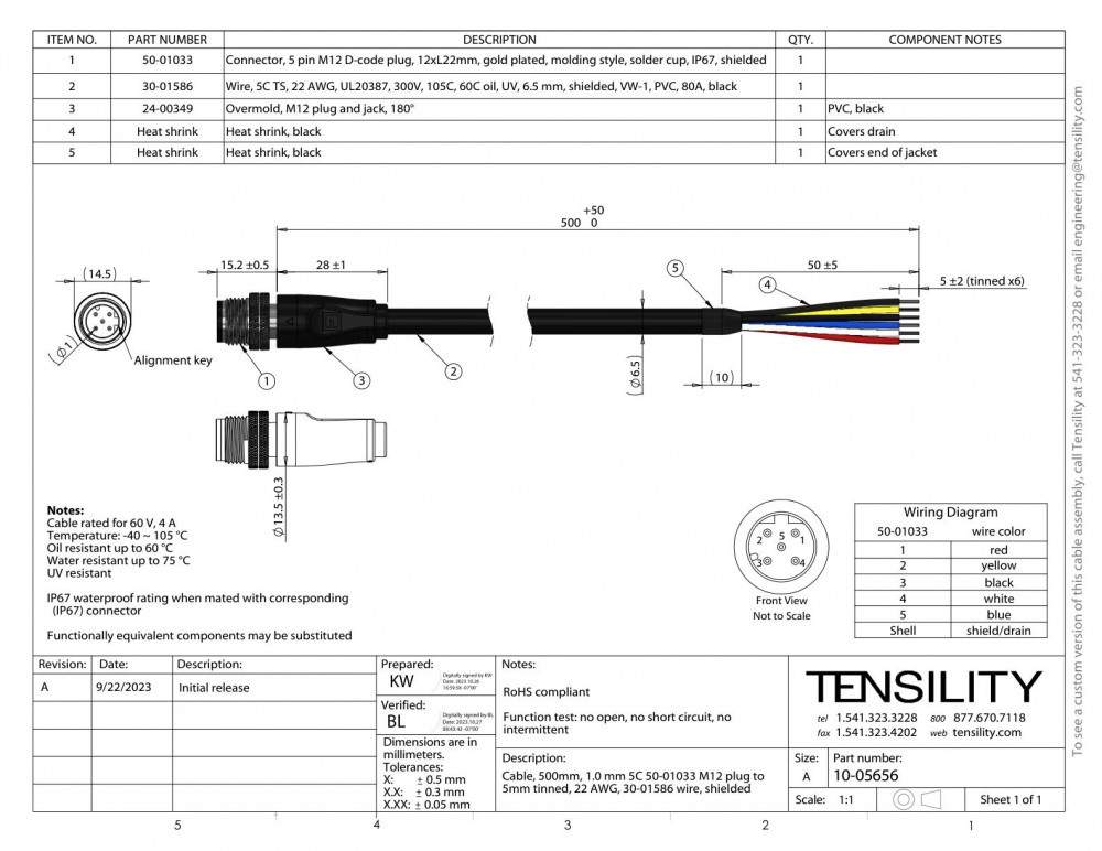 Tensility International 10-05656 cable assembly drawing