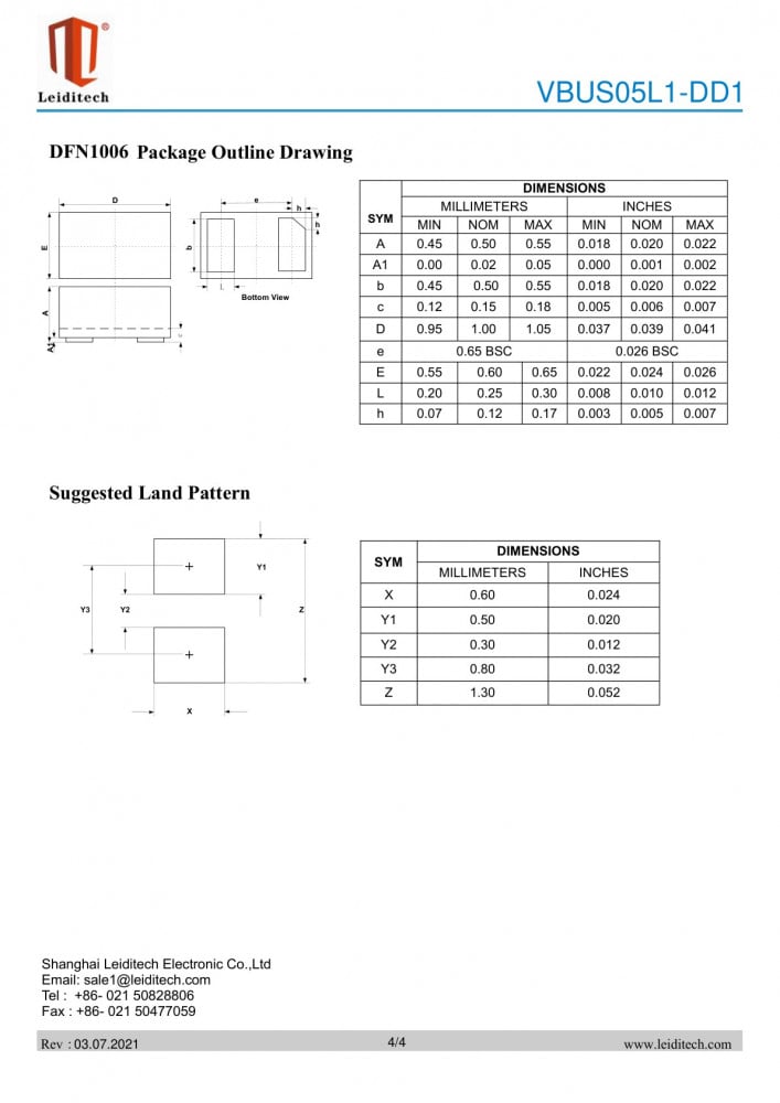 VBUS05L1-DD1 DFN1006 package drawing
