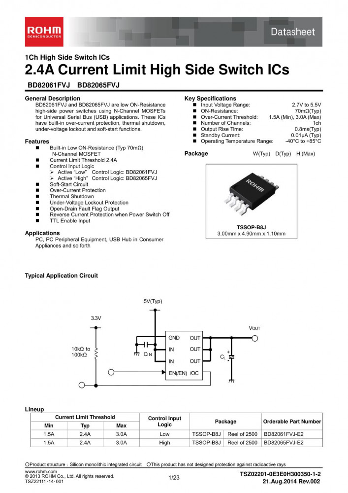 BD82065FVJ-E2 datasheet page 1