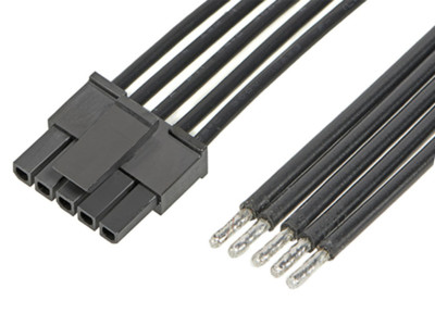 Micro-Fit 3.0 Male-to-Pigtail Off-the-Shelf (OTS) Cable Assembly, Single  Row, 300.00mm Length, Gold (Au) Plating, 5 Circuits, Black
