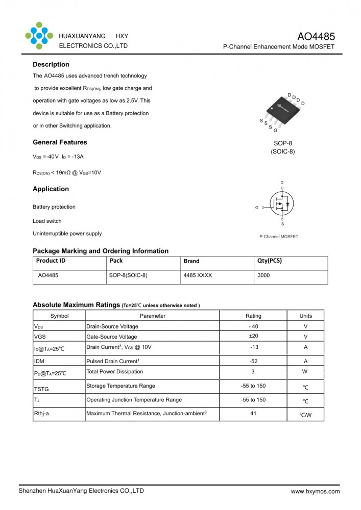 AO4485 datasheet page 1