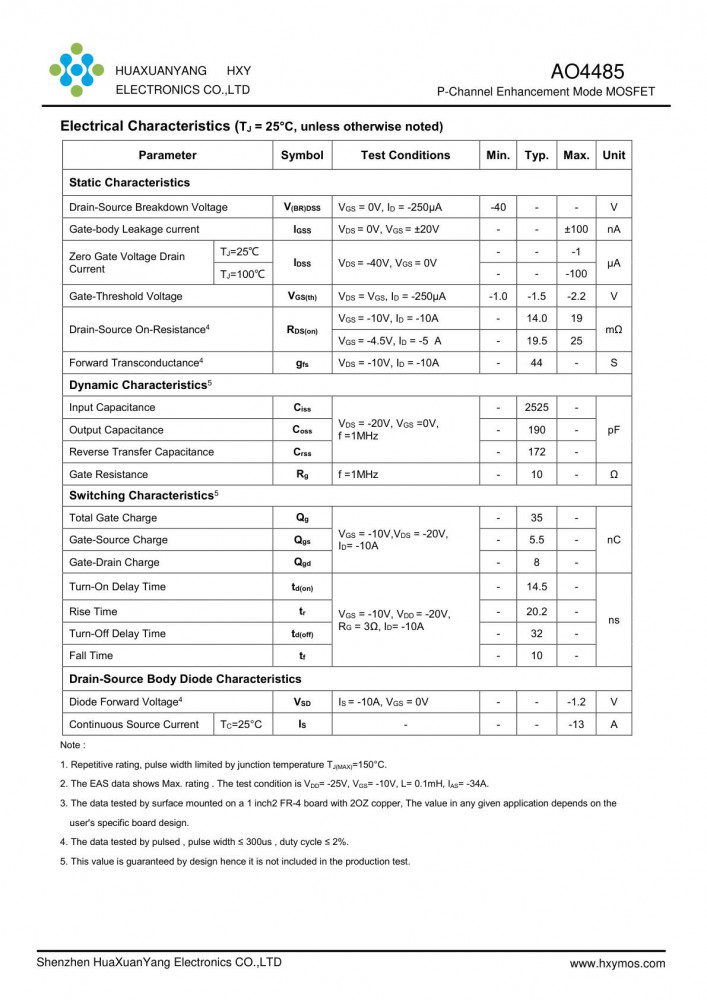 AO4485 datasheet page 2