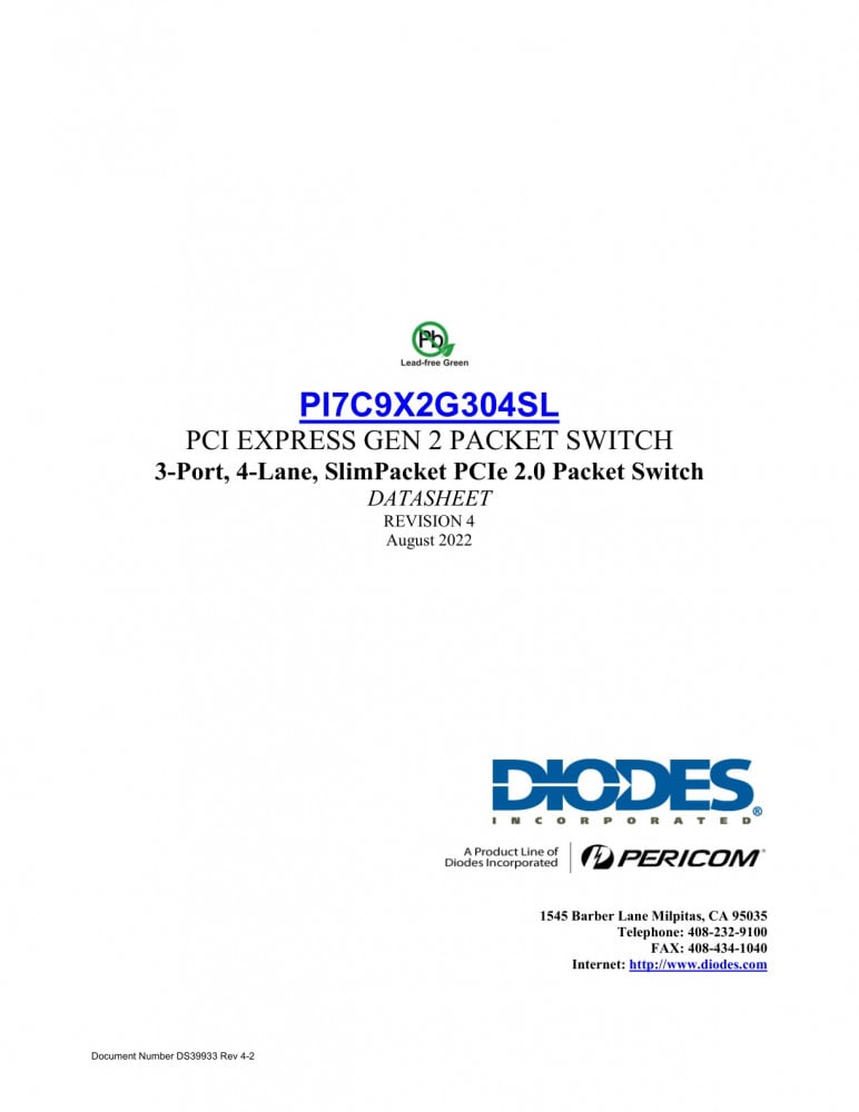 PI7C9X2G304SLBQFDEX datasheet page 1