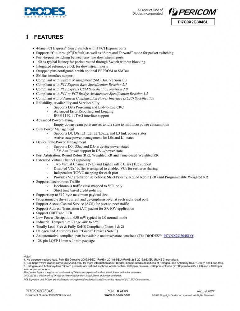 PI7C9X2G304SLBQFDEX datasheet page 10