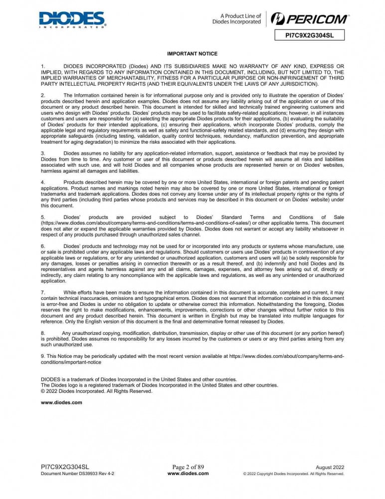 PI7C9X2G304SLBQFDEX datasheet page 2