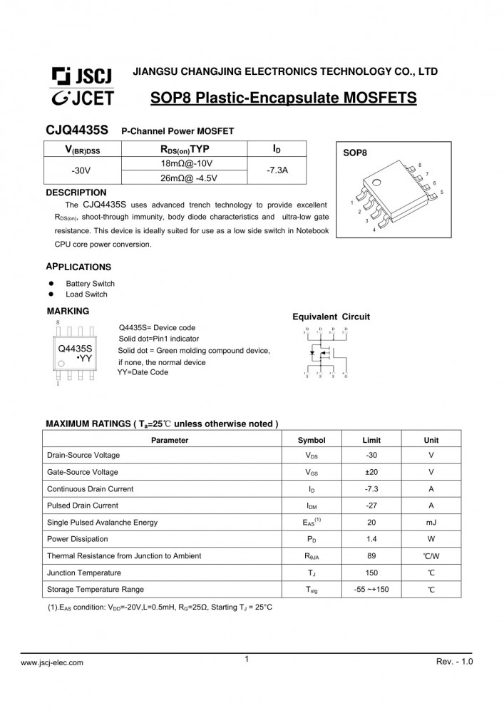 CJQ4435S datasheet page 1