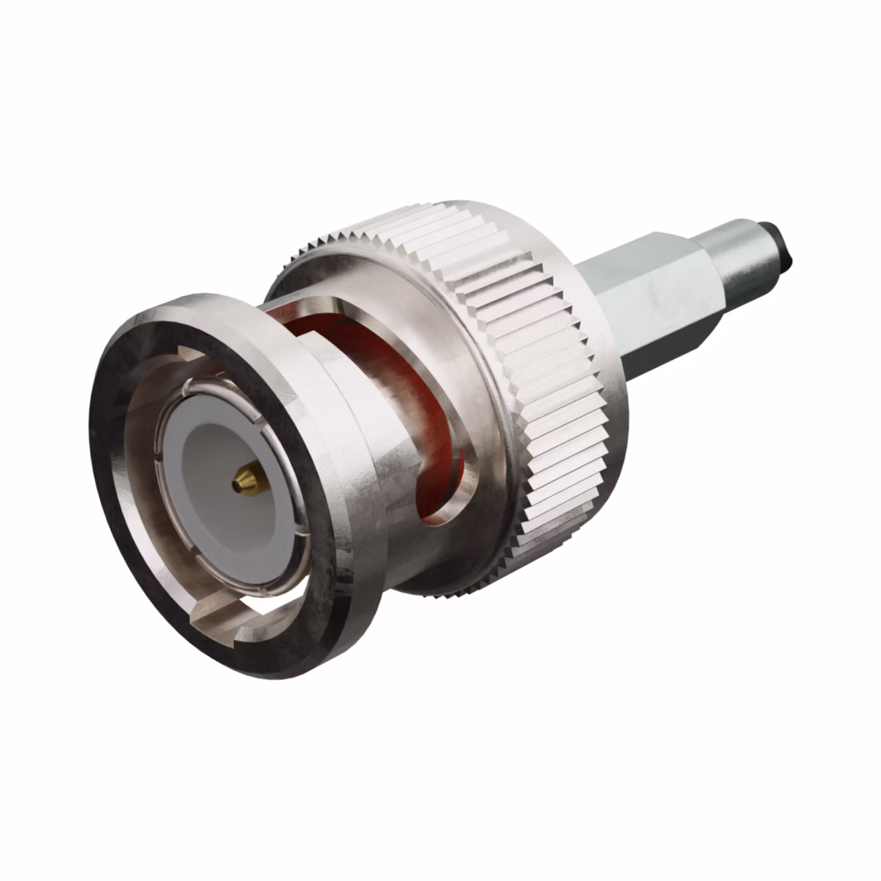 BNC Plug, Straight, Crimp, RG-174, RG-188 and RG-316 Cable, Brass Body, Nickel (Ni) Plated, Bag, 50 Ohms for sale