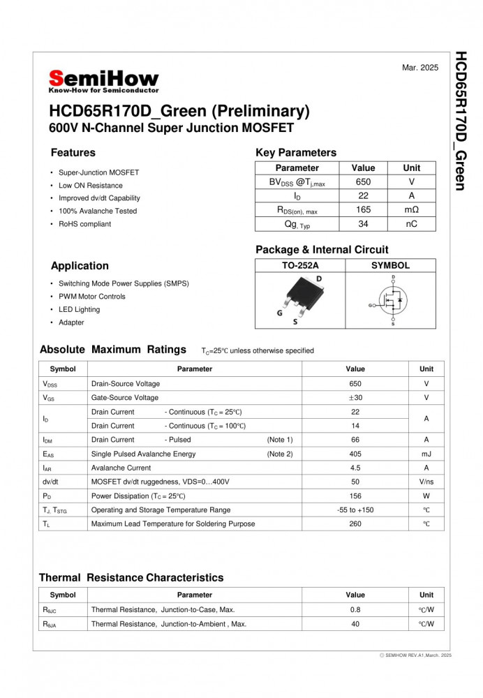 HCD65R170D datasheet page 1