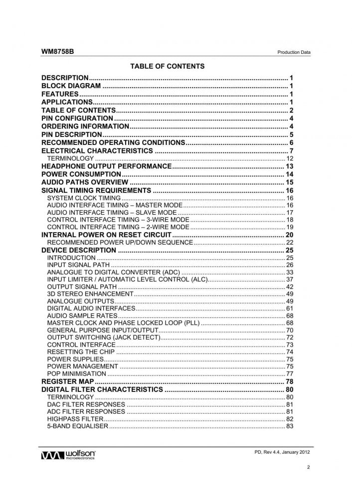 WM8758B datasheet page 2