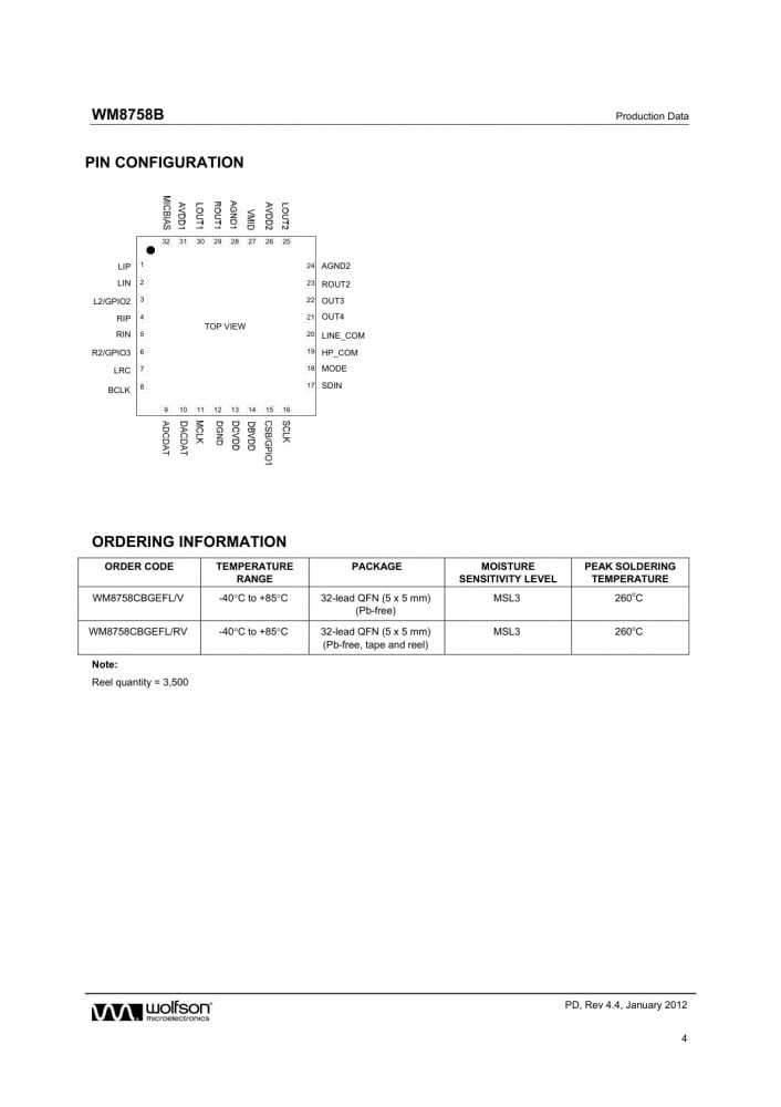 WM8758B datasheet page 4