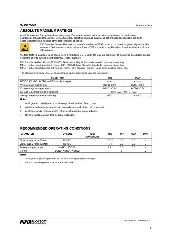 WM8758B datasheet page 6