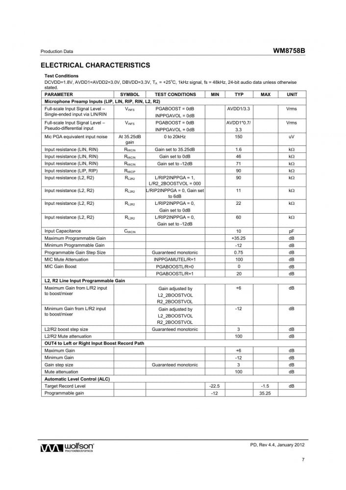 WM8758B datasheet page 7