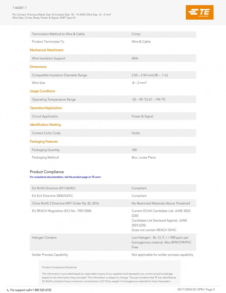 TE Connectivity 1663611 technical document page 2