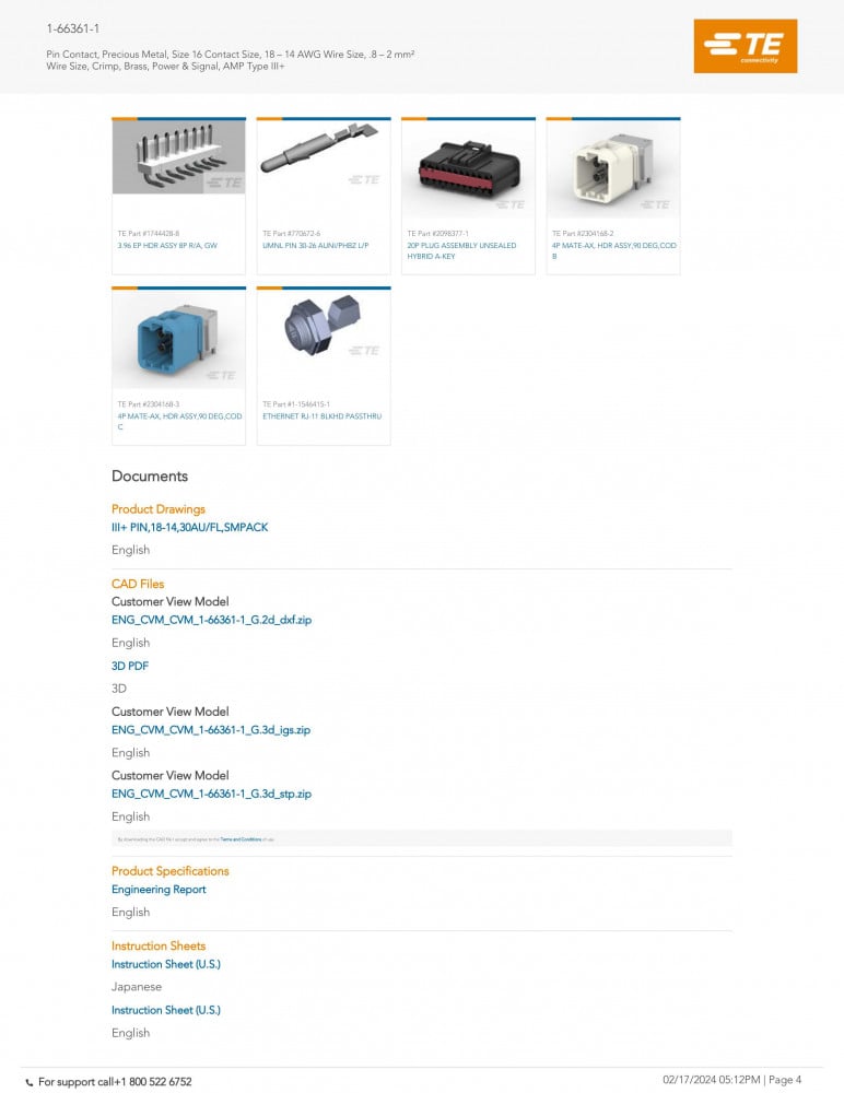 TE Connectivity 1663611 technical document page 4