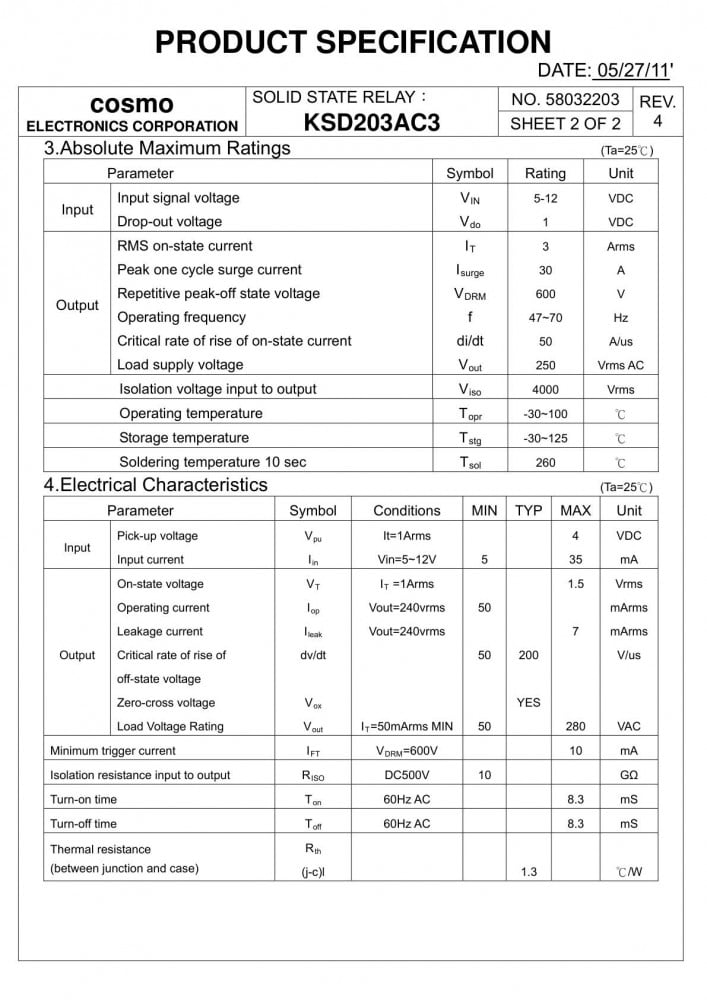 Cosmo KSD203AC3 product specification page 2