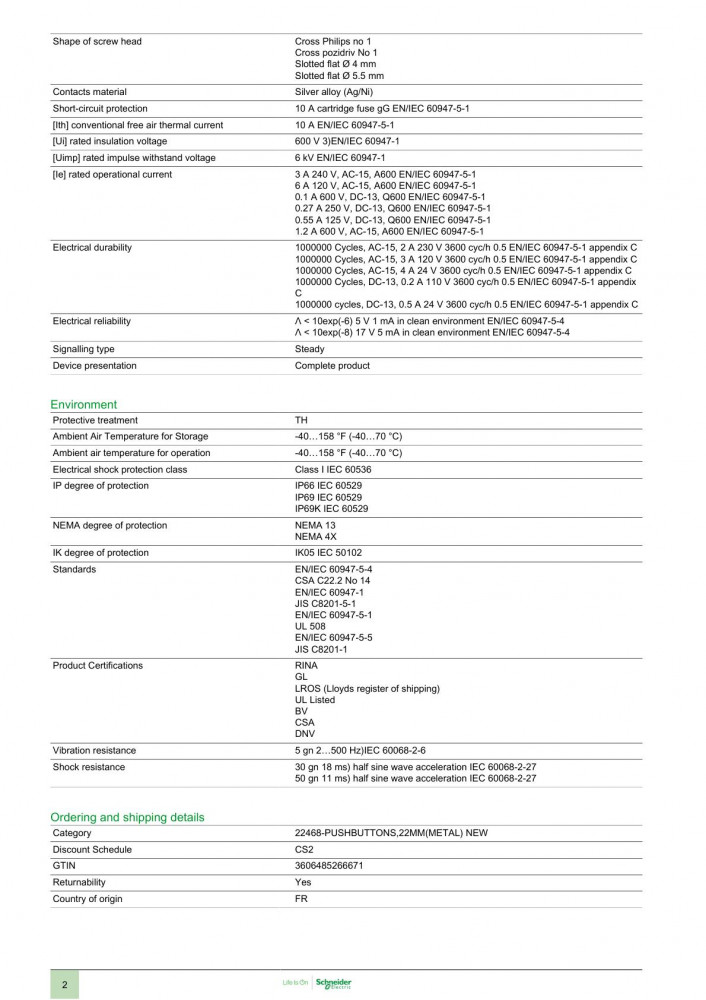 XB4BW14B5 technical document page 2