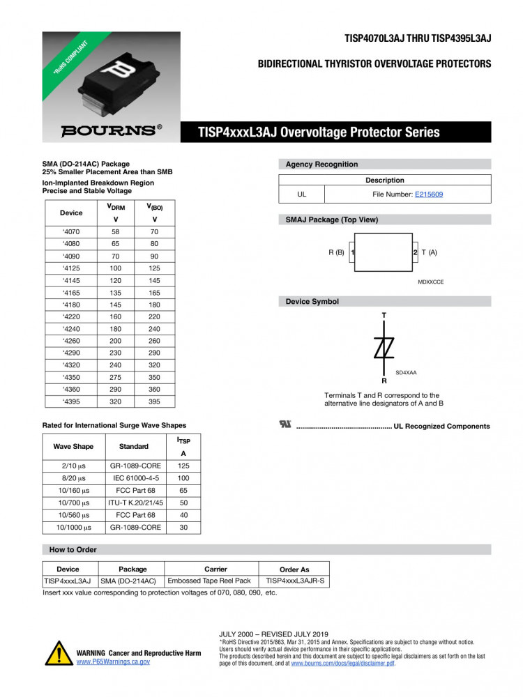 TISP4145L3AJ datasheet page 1