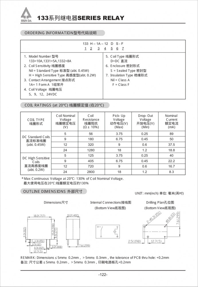 HSINDA 133 relay datasheet page 2