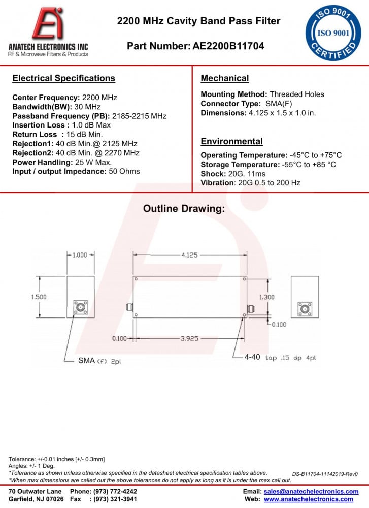 AE2200B11704 outline drawing and mechanical information