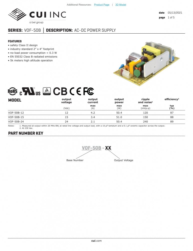 VOF-50B series datasheet page 1