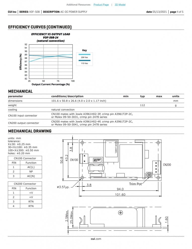 VOF-50B series datasheet page 4
