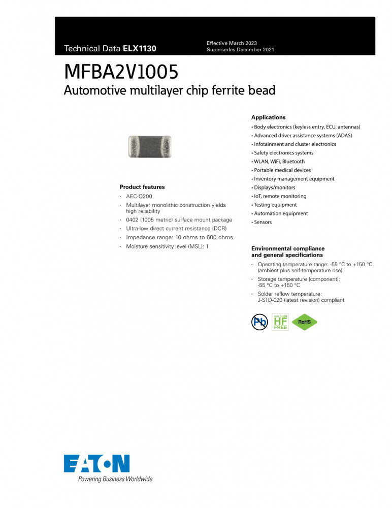 EATON MFBA2V1005 series document page 1