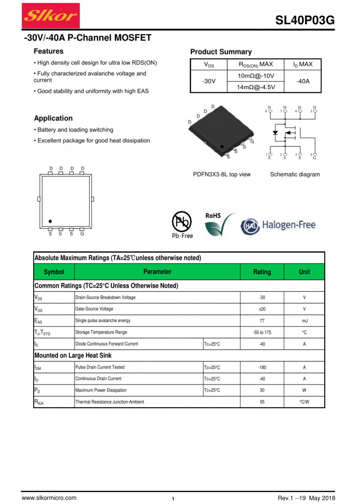 SL40P03G datasheet page 1