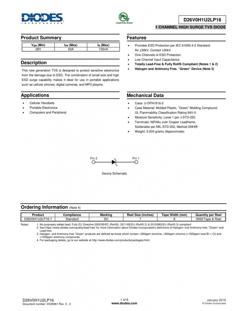 D26V0H1U2LP16-7 datasheet page 1