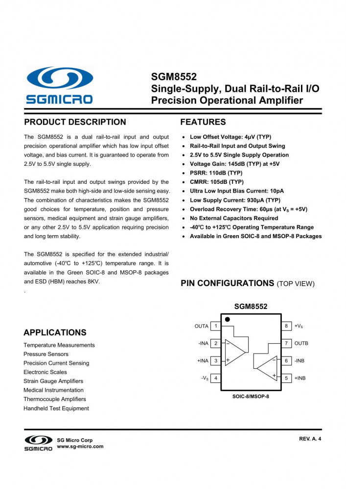 SGM8552 datasheet page 1