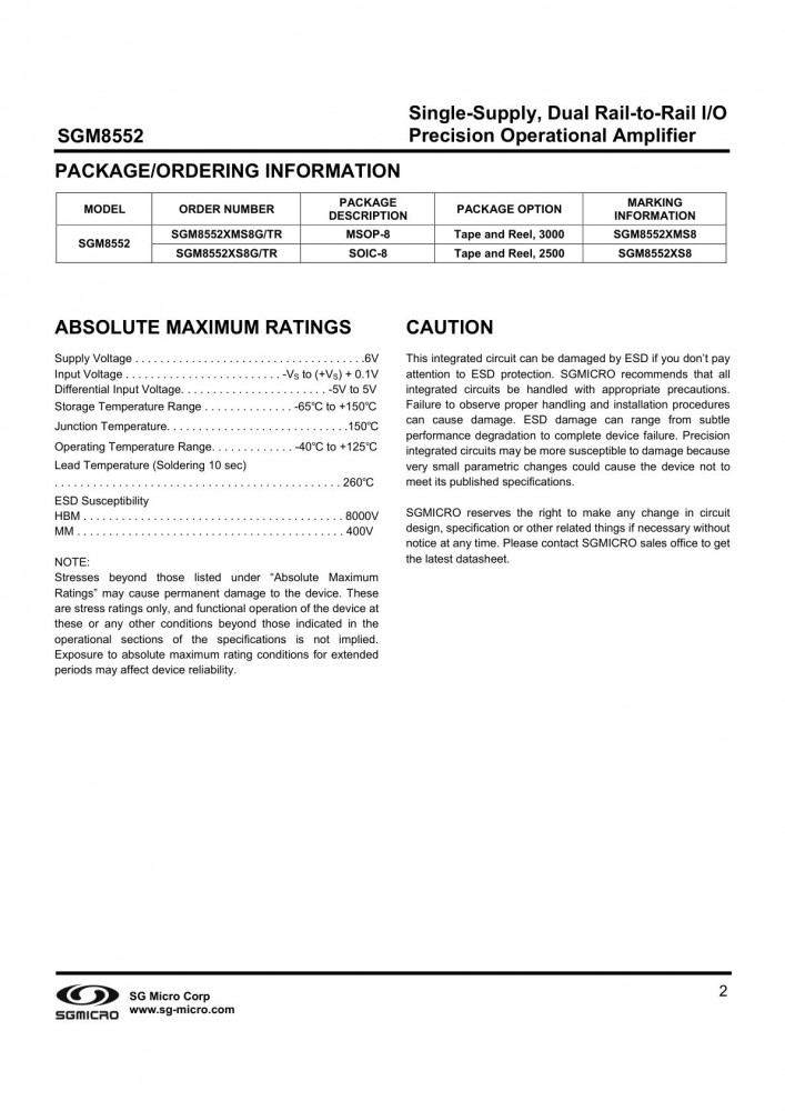 SGM8552 datasheet page 2