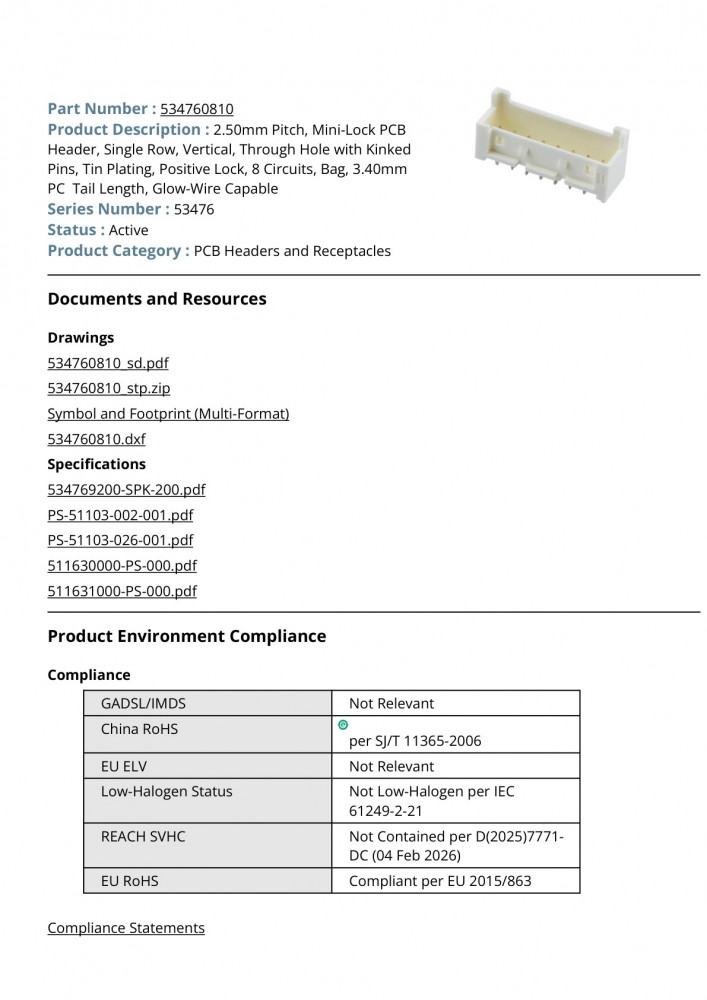 MOLEX 534760810 technical document page 1