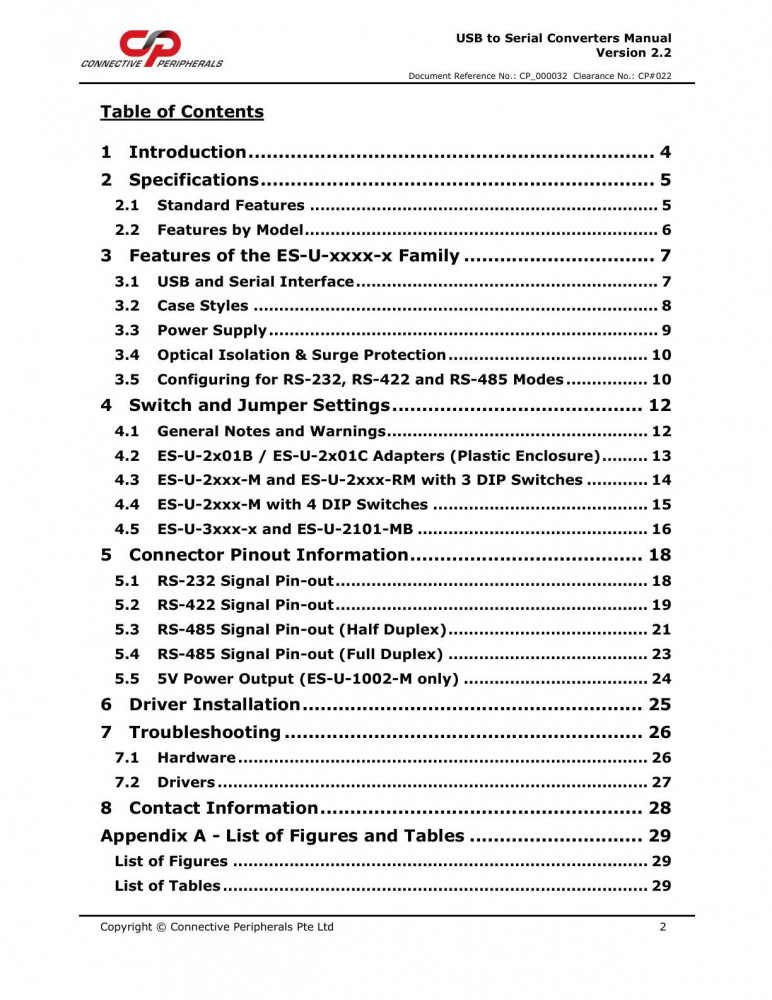 USB to Serial Converters Manual, page preview 2