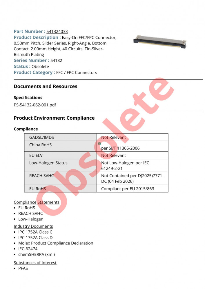 MOLEX 541324033 technical document image, page 1