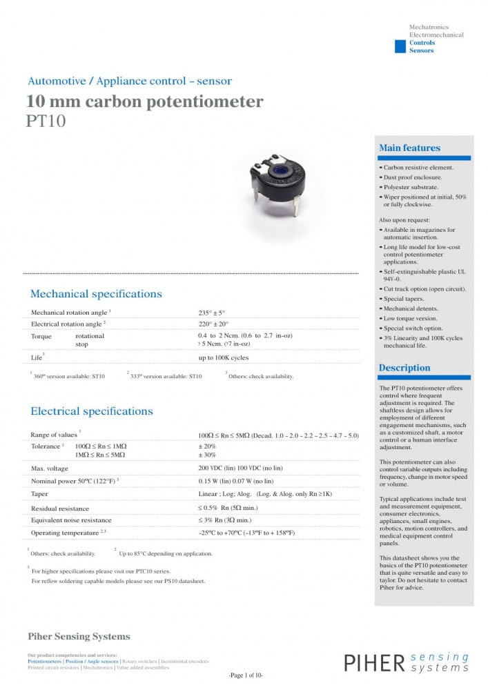 PT10 technical document page 1