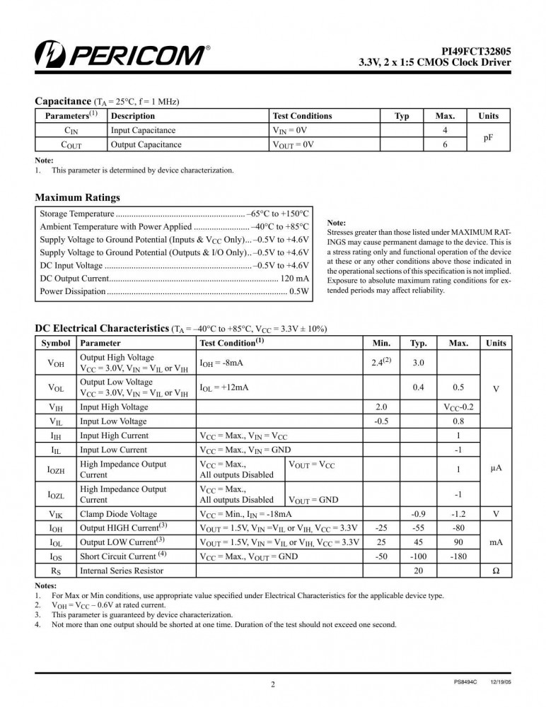 PI49FCT32805QEX datasheet page 2