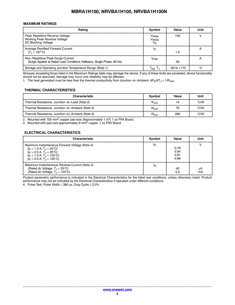 NRVBA1H100NT3G datasheet page 2