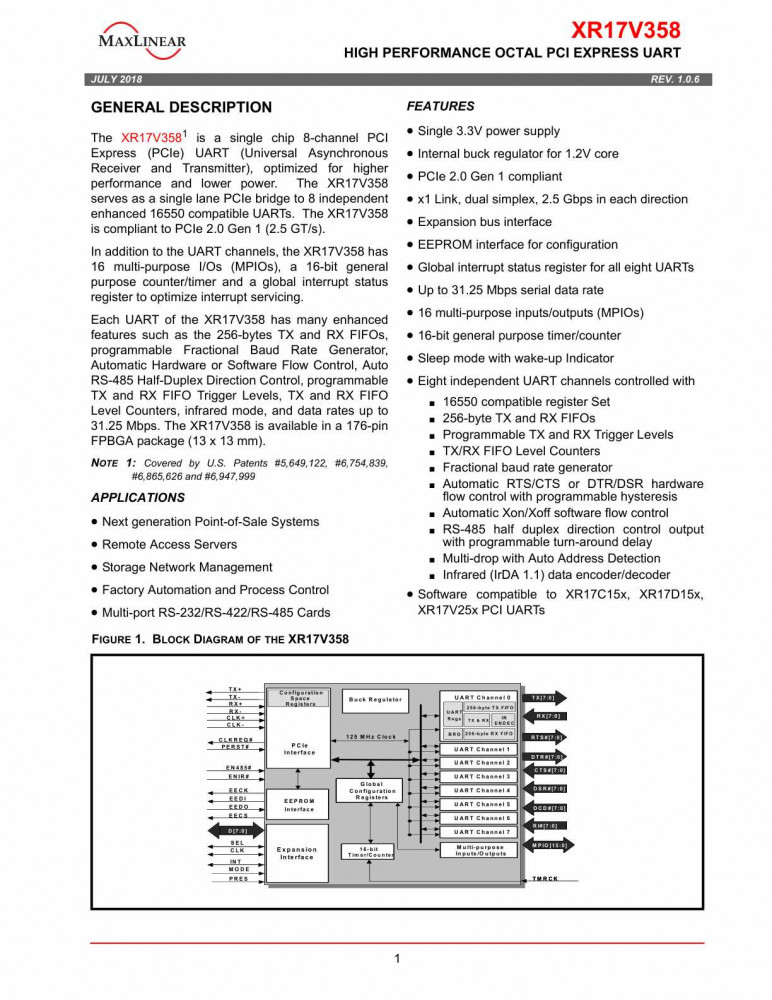 XR17V358 datasheet page 1