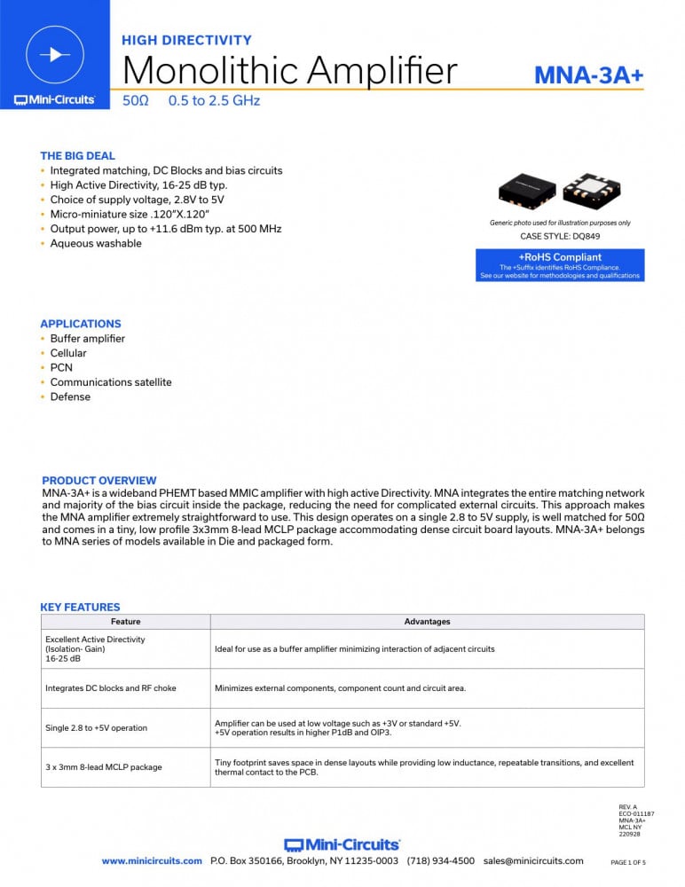 MNA-3A+ datasheet page 1