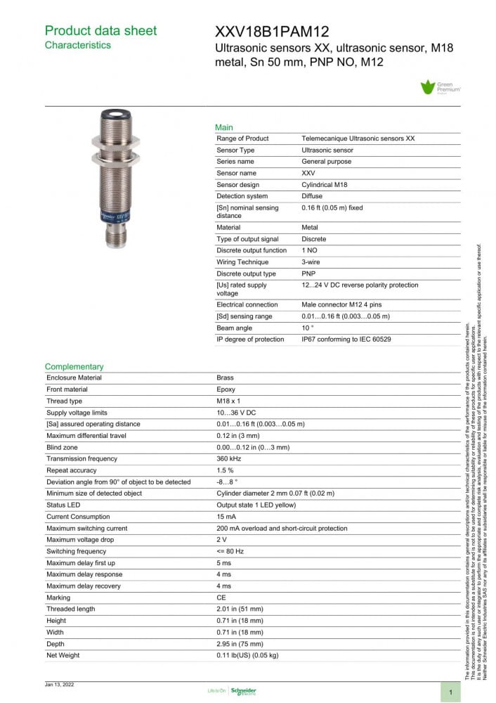 XXV18B1PAM12 technical document page 1