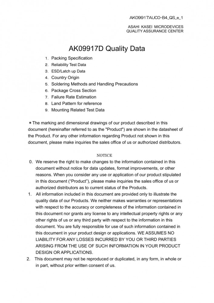 AK09917D quality document, page 1